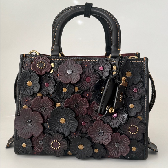 Coach | Bags | Coach Tea Rose Rogue 25 Bag Black Oxblood Gold Hardware ...